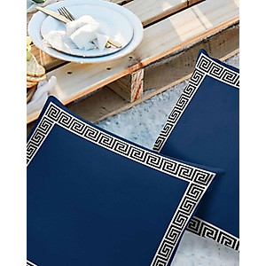 Outdoor Waterproof Pillow Covers for Patio Furniture Geometric Greek Key Design Decorative Throw Pillow Cover Navy Blue Pillowcases Set of 2 Cushion Case for Sofa Couch Chair Home Decor 26x26 inch