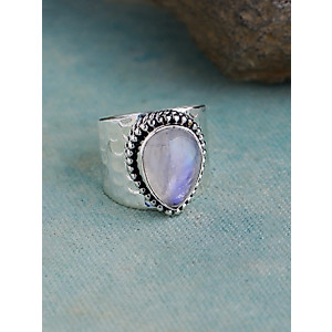 YoTreasure Rainbow Moonstone Solid .925 Sterling Silver Teardrop Ring (5)
