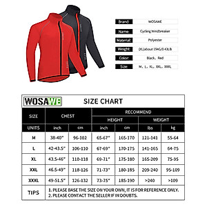 WOSAWE Men's Cycling Wind Jacket Reflective Ultralight Windbreaker Red XXL