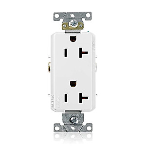 Leviton 16342-W 20-Amp, 125-Volt, Decora Plus Duplex Receptacle, Straight Blade, Commercial Grade, Self Grounding, White