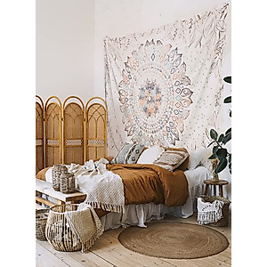 Damanse Mandala Tapestry-Trippy Tapestry Aesthetic-Indian Boho Tapestry Wall Hanging -Bohemian Tapestries Wall Art Hippie Room Decor- Tapestry for Bedroom Teen Girl (White, 49.2"x59.1")