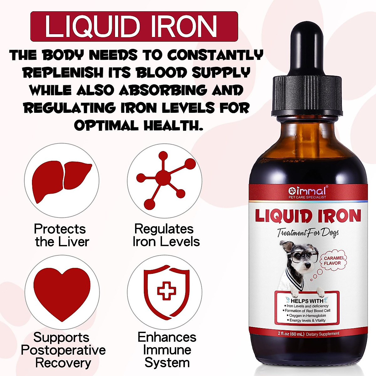 Liquid Iron Supplements for Dogs,LiquiI Iron with Vitamin C and B12,Supports Anemia, Low Enery Levels and Lethargy,Promotes Blood Health, Helps with Formation of Red Blood Cell