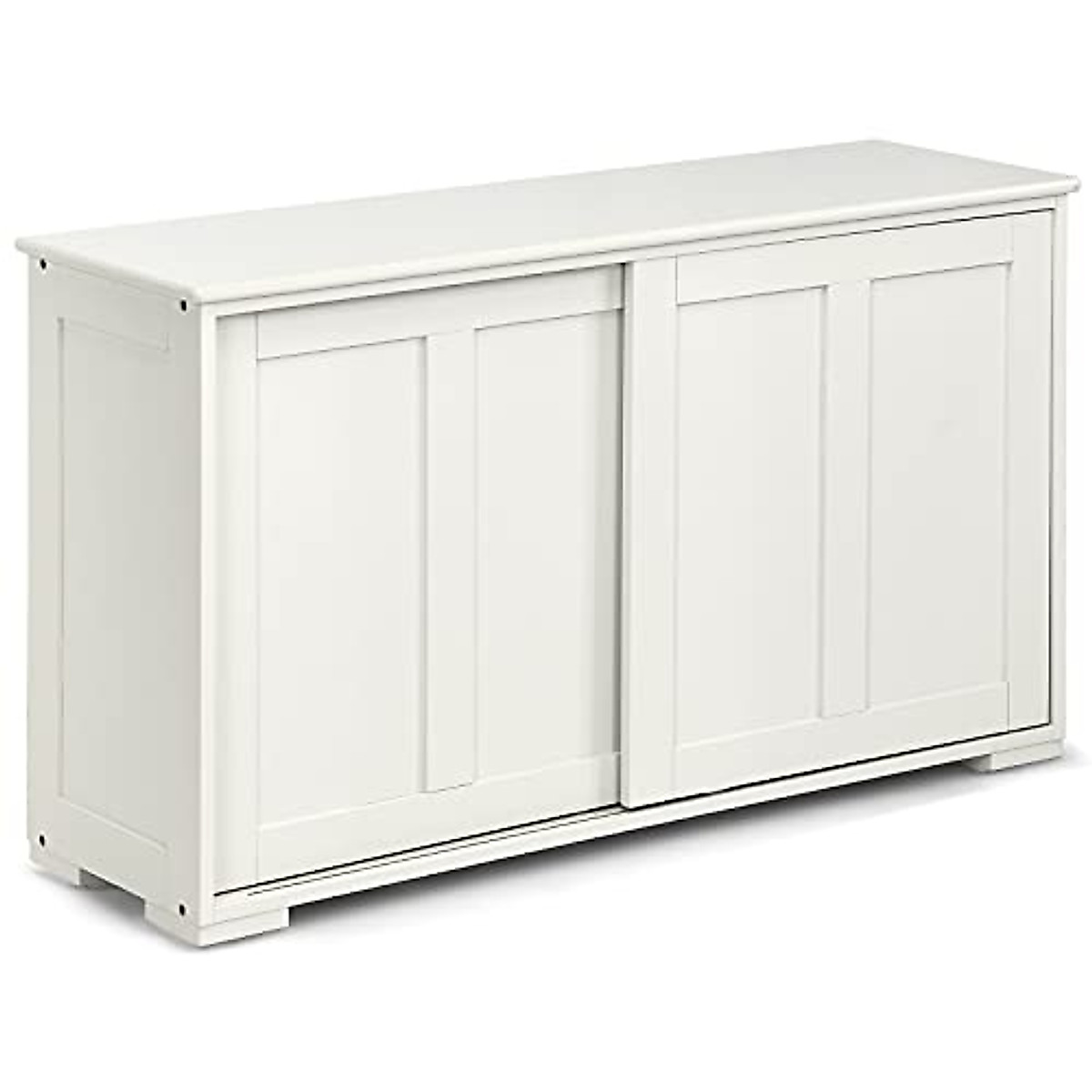 Costzon Kitchen Sideboard, Antique Stackable Storage Cabinet with Height Adjustable Shelf,Sliding Door,Wooden Cupboard Server Buffet Console Table for Home Dining Room Entryway (Cream White)