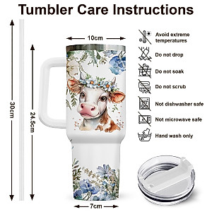 GEPOSTORE Christmas Gifts for Women Teens Girls, Just A Girl Who Loves Cow Tumbler 40oz with Handle, Cute Cow Travel Mug, Birthday Gifts for Farm Animal Lover