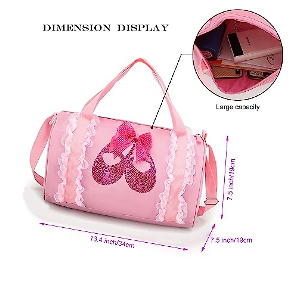 SEHXIM Cute Ballet Dance Backpack Tutu Dress Dance Bag Dance Bag for Girls Waterproof Small Duffle Bag for Kids Ballet Bags for Girl (Pink)