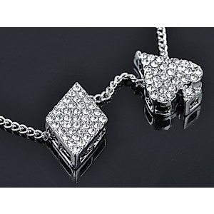 Alilang Vegas 4 Suits Gamblers Luck Lucky Casino Crystal Rhinestones Moveable Pendant Necklace, Sliver