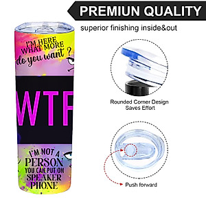 Sarcastic WTF Insulated Skinny Tumblers Cup Coffee Mug with Lid Funny 20oz Reusable Stainless Steel Water Bottle for Hot & Cold Drinks Tea Cup Iced Coffee Travel Mug(Pack of 1)