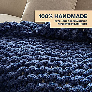 Chunky Knit Blanket Throw - 50"x60" 3.7 lbs. - Soft Chenille Yarn Knitted Blanket - Machine Washable Crochet Blanket - Handmade Cable Knit Throw Blanket for Couch, Bed (Navy Blue)
