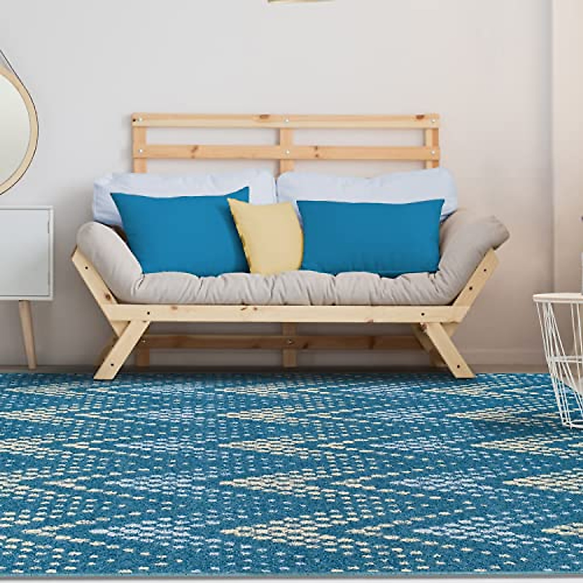 SUPERIOR Indoor Large Area Rug with Jute Backing, Trendy Modern Design, Perfect for Living Room, Kitchen, Bedroom, Office, Hardwood Floors, Dorm, Entry Room, Arete Collection, 5' x 8', Blue