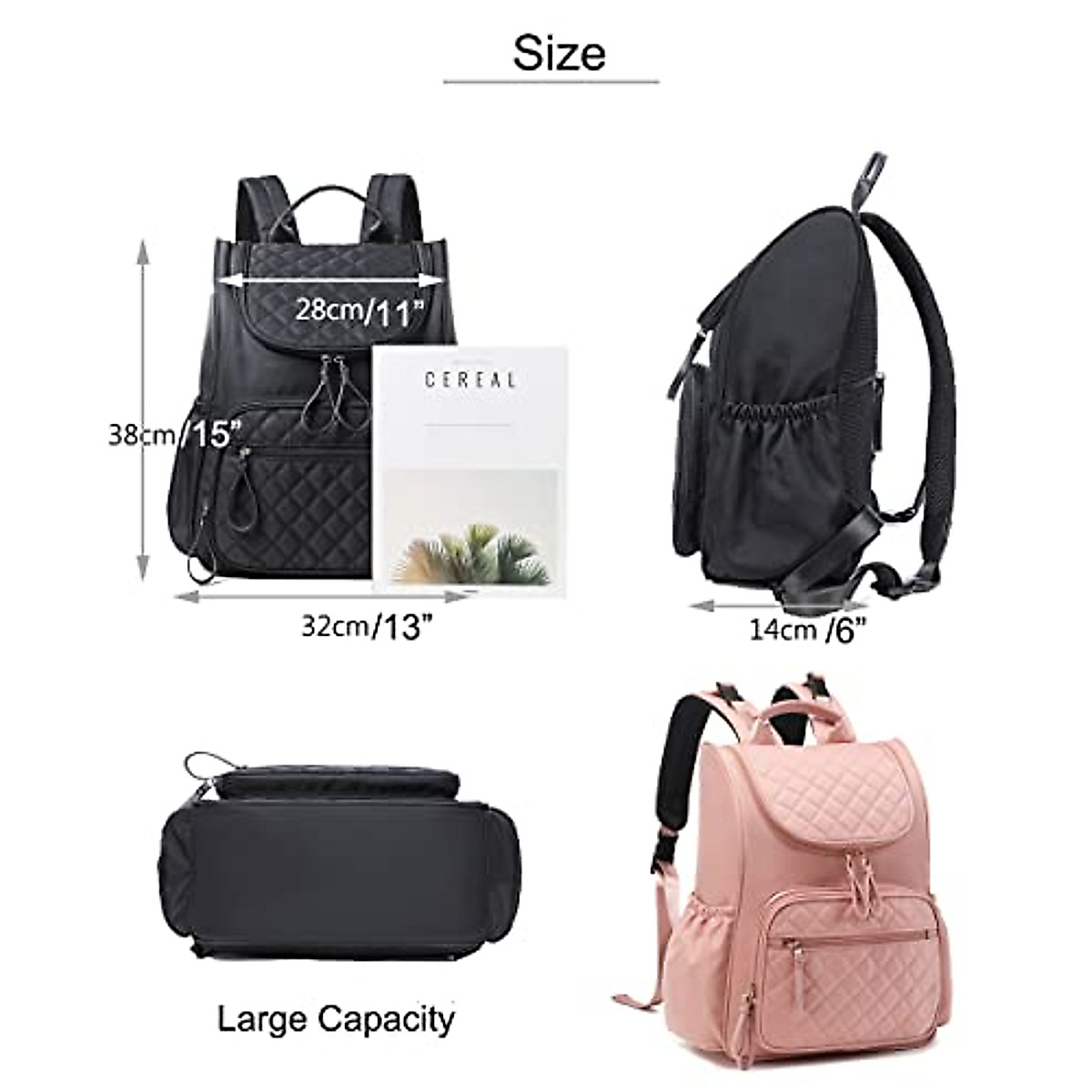 PAOIXEEL Diaper Bag Backpack with Stroller Clips, Lightweight Water-Resistant Nylon Travel Backpack with Anti-Theft Pocket, Pink