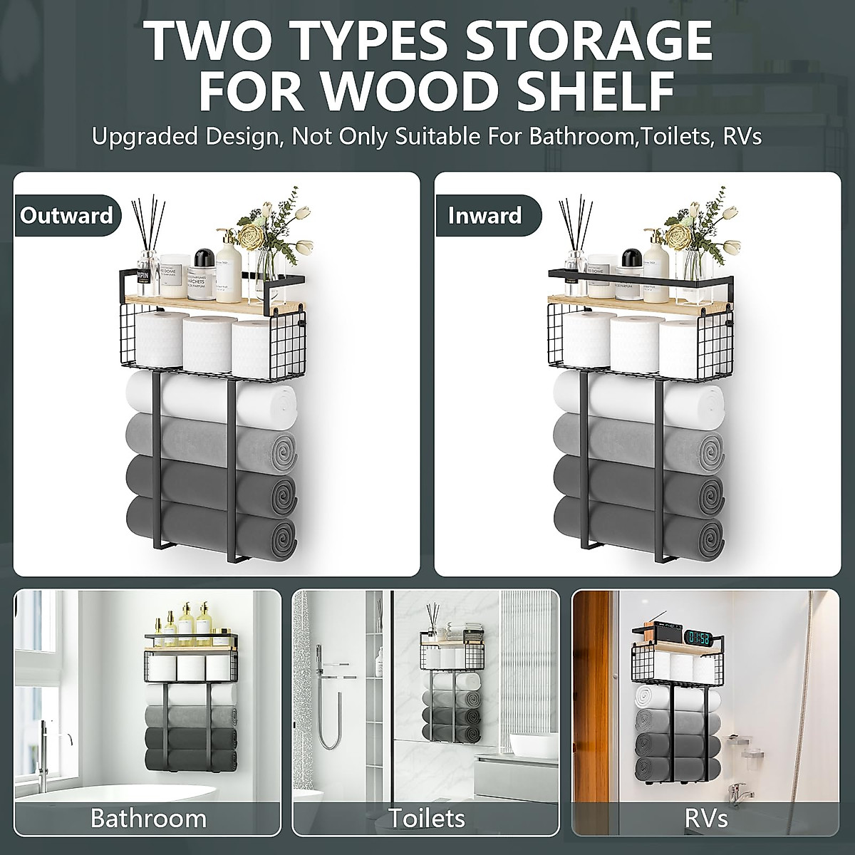 Towel Racks for Bathroom, Metal Towel Holder with Storage Basket,Wall Towel Rack for Rolled Towels, Towel Storage for Small Bathroom,Bathroom Shelves.