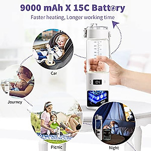 Portable Bottle Warmer for Baby Formula, BabySafe Wireless & Rechargeable Baby Water Warmer for Car Travel, 1.5Mins Fast Heating & 9H Constant Temperature Baby Milk Warmer On The Go (White)