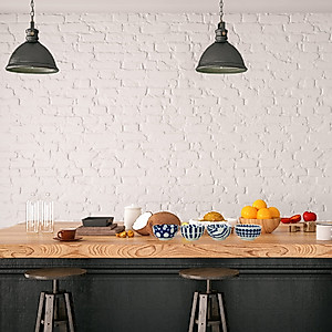 Ceramic Donburi Bowl Set, Miso Soup Bowls with Blue and White Eclectic Floral Designs, Kitchenware Housewarming and Wedding Shower Gifts, 5 Inches