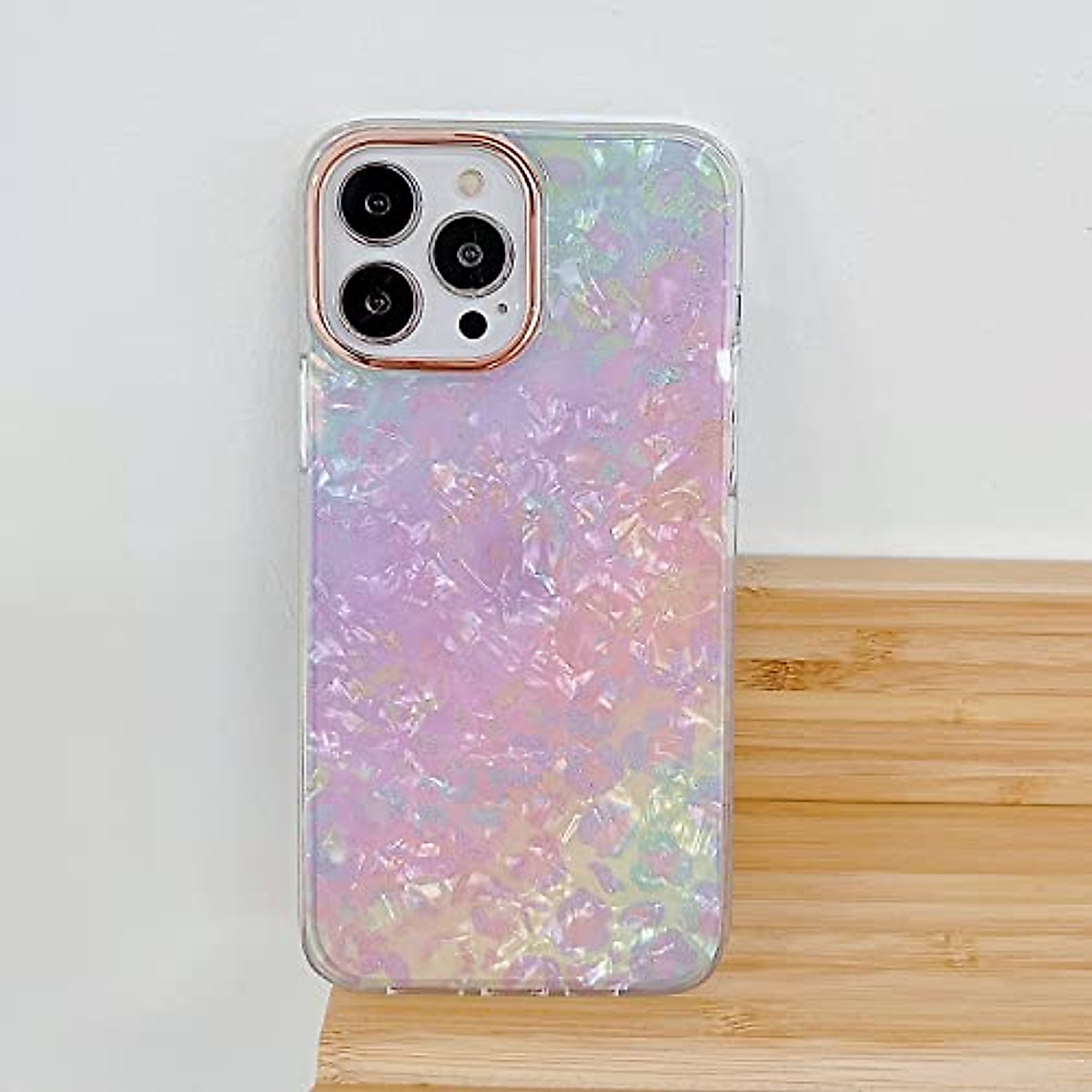 YeLoveHaw Designed for iPhone 14 Pro Case for Women Girls, Pink Purple Pearly-Lustre Shell, Colorful Glitter Powder Leopard Print, Slim Hard Protective Cover for iPhone 14Pro (Shiny Leopard)