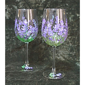 Hand Painted Wine Glasses - Purple Lavender (Set of 2)