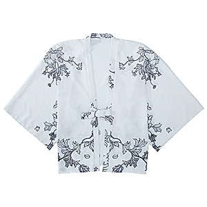 Rubruan Women's Kimono Floral Cover Up Japanese Haori Cardigans Casual Loose Open Front Blouses Summer Beach Tops for Men