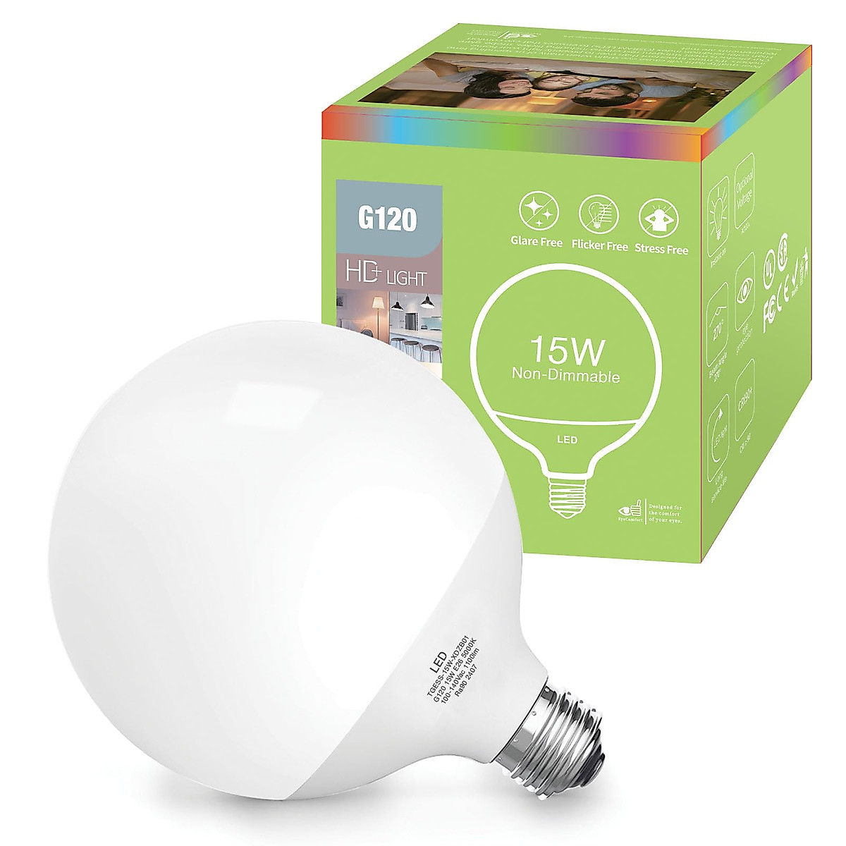 Jardhom LED Light Bulb,G120 Globe Bulb,15W (150W Equivalent) Globe Light Bulbs,Daylight 5000k Led Bulb,Non-Dimmable,E26 Base Large Decorative Lamp,1100 Lumer, for Indoor Room Lighting Globe Light