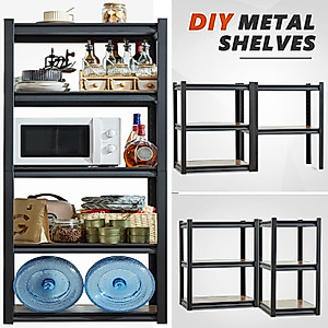 REIBII 3000LBS Garage Shelving Units and Storage Shelves Heavy Duty Garage Storage Shelves Adjustable 5 Tier Metal Shelves for Storage Rack Closet Kitchen Pantry Shelves, 60''H X 24.5''W X 16.5''D