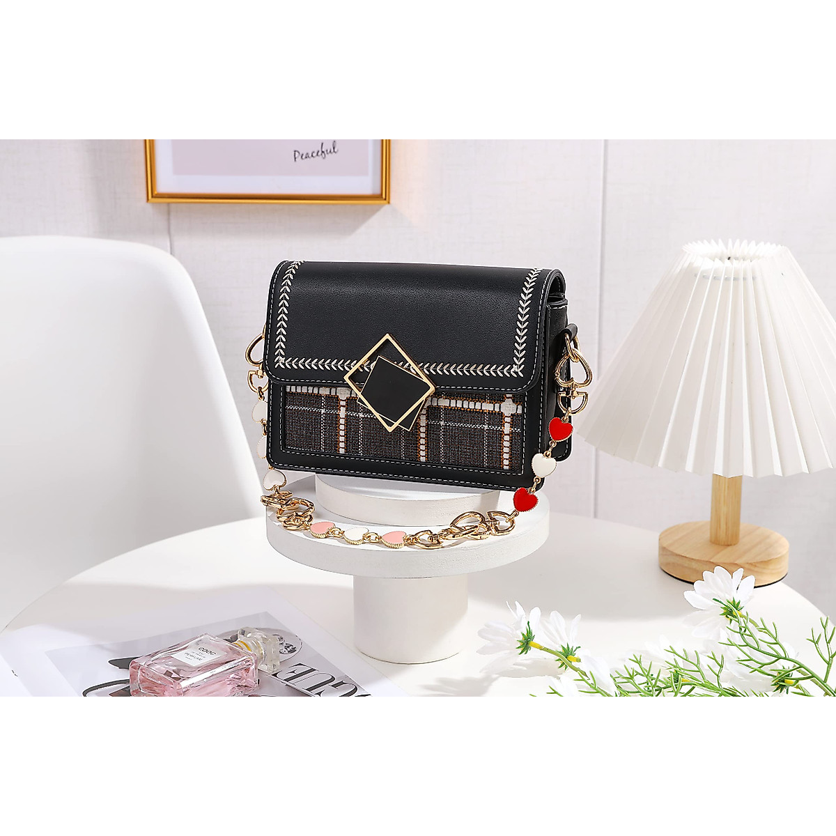 Anbys Bag Extender Chain Purse Extender Hearts Shape Replacement Purse Strap Extender Bag Charms for Purse Handbags Cross Body Bag(White)