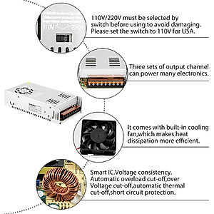 Switching Power Supply, SJHPRMXF AC 110V/220V to DC 12V 30A 360W Universal Regulated Switching Power Supply Transformer Adapter LED Driver for LED Strip, CCTV Camera System, Radio