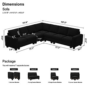 Belffin Modular Velvet Sectional L Shape Sofa Couch Oversized Convertible Sectional Sofa Couch with Reversible Chaise for Living Room Black