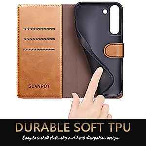 SUANPOT for Samsung Galaxy S21 6.2"(Non S21+) with RFID Blocking Leather Wallet case Credit Card Holder,Flip Folio Book Phone case Shockproof Cover Women Men for Samsung S21 case Wallet Brown