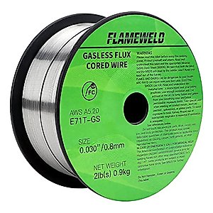 Flameweld MIG Welding Wire - E71TGS .030 Inch (0.8 mm) Flux Core Gasless MIG Wire, Mild Carbon Steel MIG Welding, 2Lbs Spool