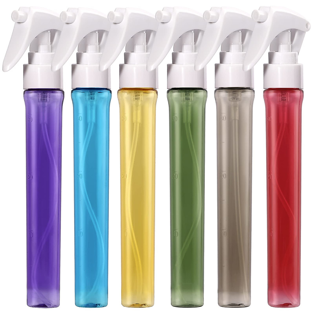 CGBARBER 6Packs Small Spray Bottles, Plastic Travel Bottles Size,Mini Bottle Set, Calibration Refillable Reusable Liquid Containers Cleaning Solution Makeup Bottles for Anywhere (1.2oz)