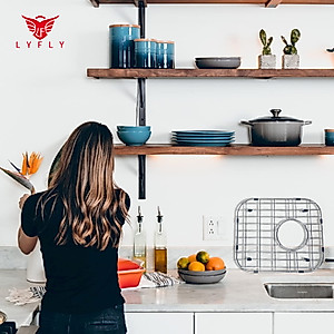 LYFLY 12.6×14.6 inches with Rear Drain for Sink, Kitchen Sink Grid, Stainless Steel sink protector, sink rack, Sink Mat, sink protectors for kitchen sink S-