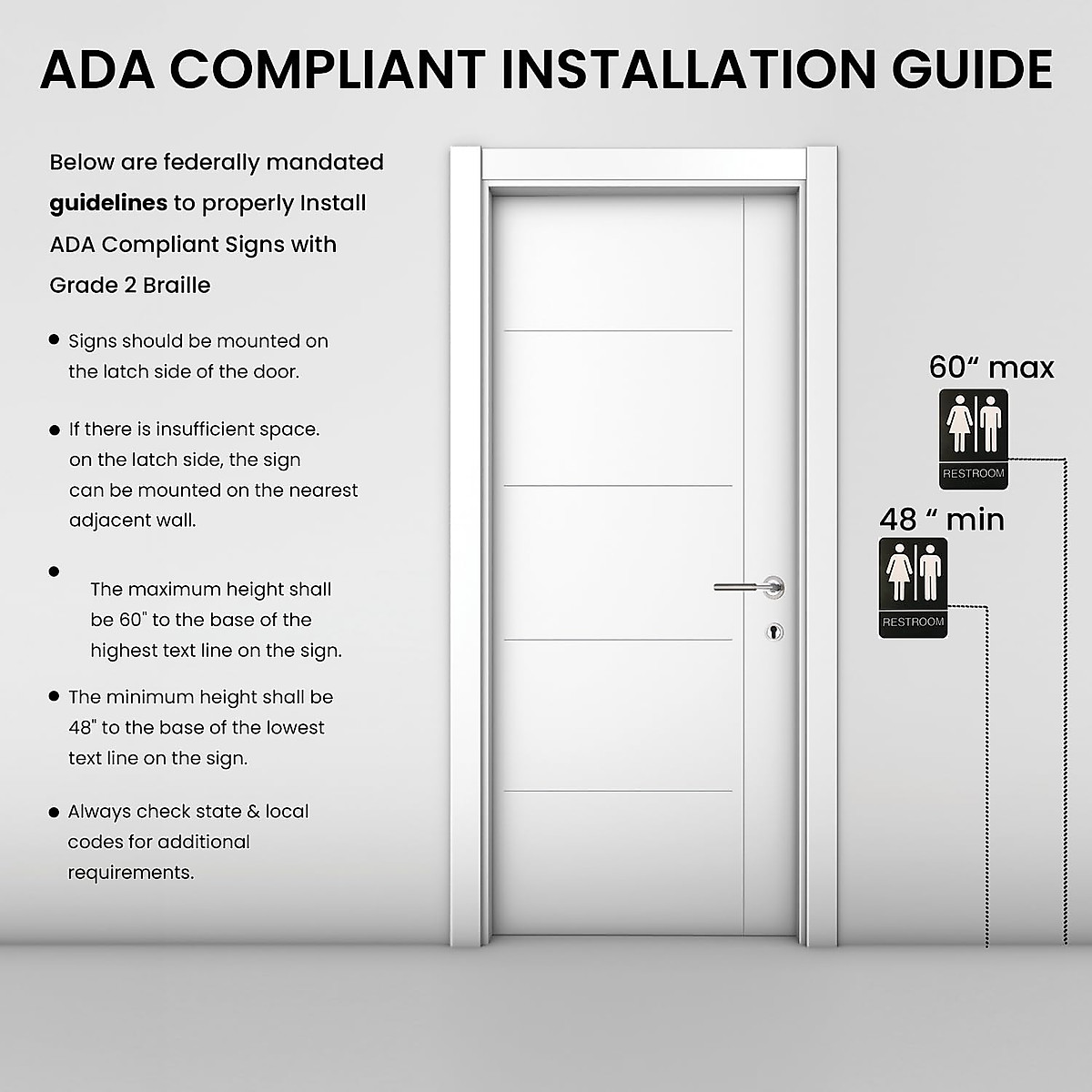 CORKO MANUFACTURING Unisex Braille Restroom Sign - Comes with Graphical Symbols and Double Sided 3M Tape to Secure Perfectly in Less Than a Minute - Size 9 x 6 Inch | Black