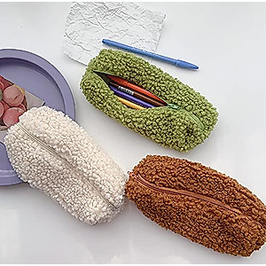 Plush Pencil Case, Pen Pouch Bag Cute Fluffy Fuzzy Pencil Case Makeup Pouch with Zipper, Cute Furry Cosmetic Travel Organizer, School Supplies Student Stationery Storage for Girls Boys (B-Yellow)