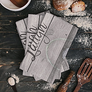 Printed Kitchen Towels Microfiber Premium Dishcloths, Hydrangea Basket Retro Wooden Stripes Grain Super Absorbent Hand Towel Washable Fast Drying, 1 Pack 18 x 28 Inches, Live - Love - Laugh