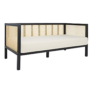 SAFAVIEH Home Collection Dune Coastal Black Rattan 3-Seater Sofa with White Cushion (Fully Assembled)