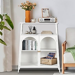 WWZGGO White Corner Metal Buffet Cabinet with 4 - Tier Storage 33 X 27 inch bar Sideboard
