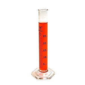 EISCO Graduated Cylinder, 25ml - Class A Tolerance ±0.25ml - Hexagonal Base - Blue Graduations - Borosilicate 3.3 Glass