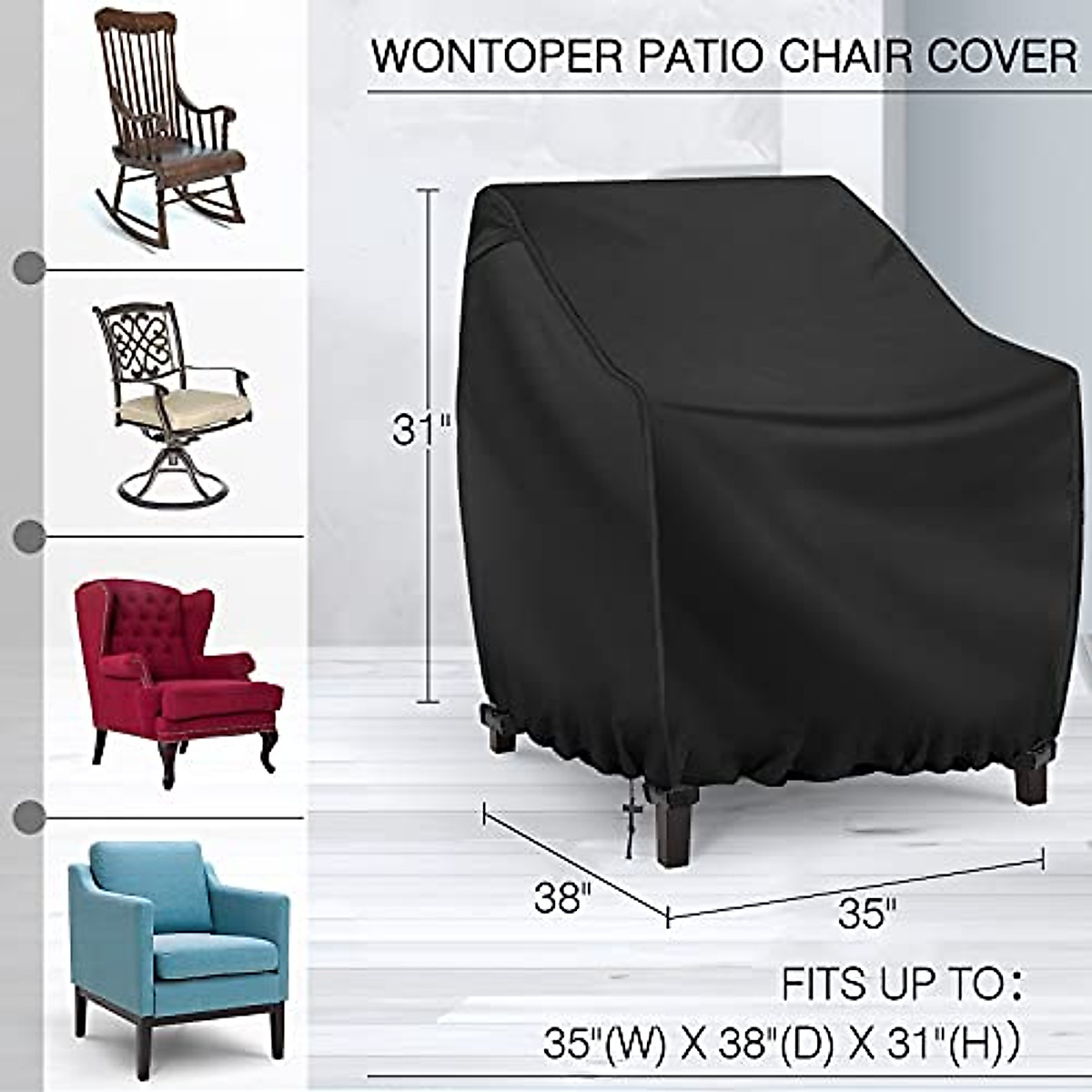 WonToper Patio Chair Covers, Waterproof 600D Heavy Duty Outdoor Lawn Furniture Covers 2 Pack, Black (35''Wx38''Dx31''H)