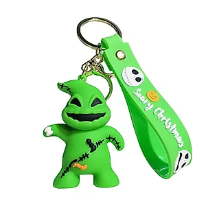 feimeng jewelry Jack and Sally Keychain Cartoon Character Wristlet Key Chain Ring Keys Holder Scary Christmas Gift For Fans (Oogie Boogie A)