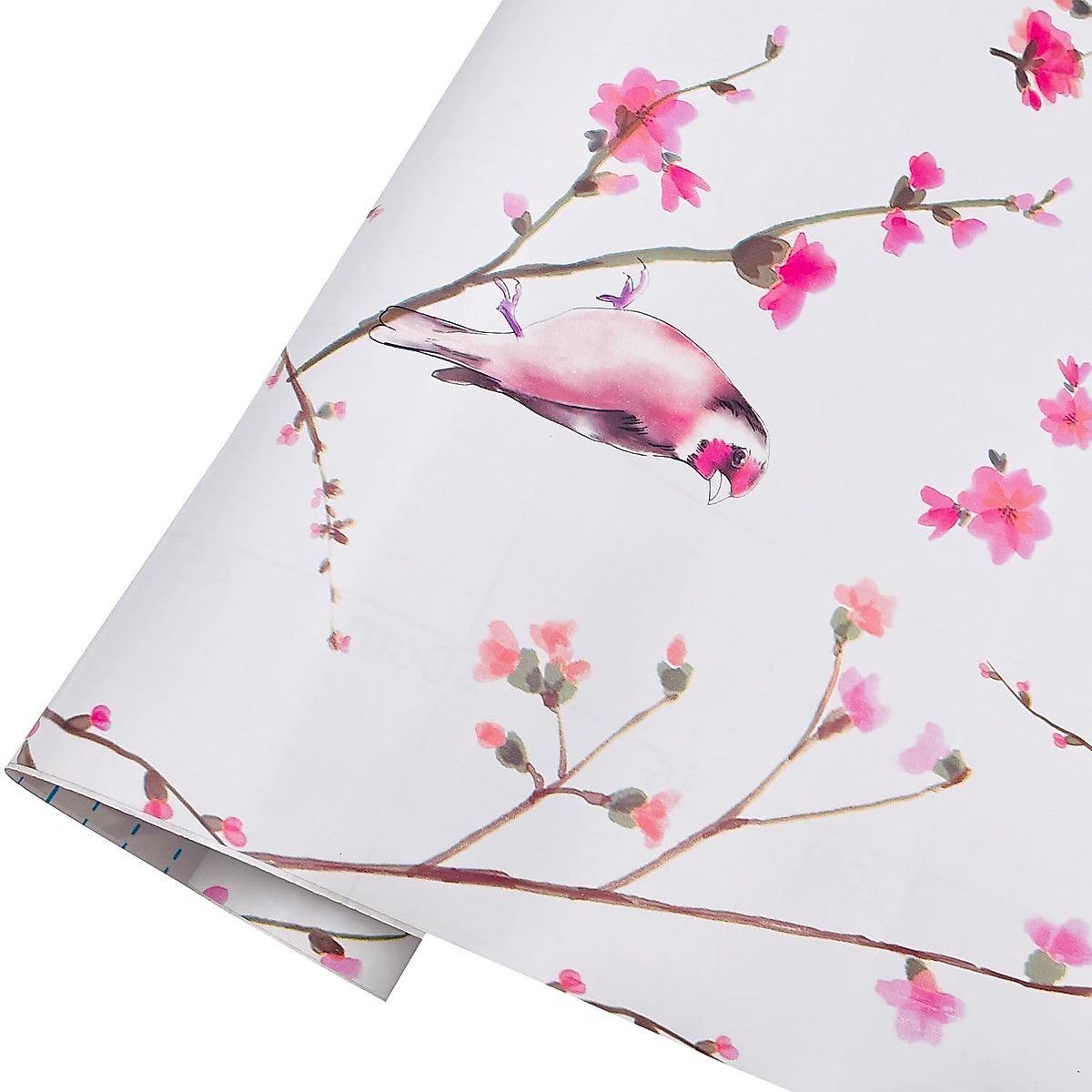 Yifely Peel & Stick Shelf Liner Removable Shelving Paper for Covering Apartment Old Nightstand Closet, Peach Birds, 17.7 Inch by 9.8 Feet