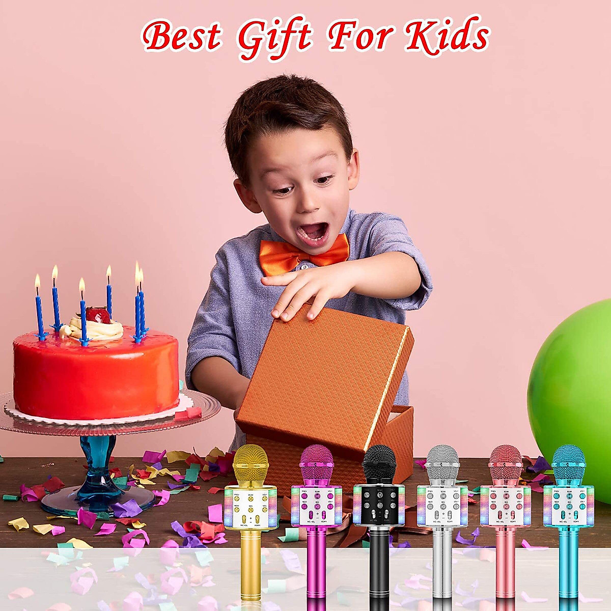 Voice Changing Karaoke Microphone for Kids Singing,5 in 1 Wireless Bluetooth Microphone with LED Lights Karaoke Machine Portable Mic Speaker Player Recorder for Home Party Birthday Gift