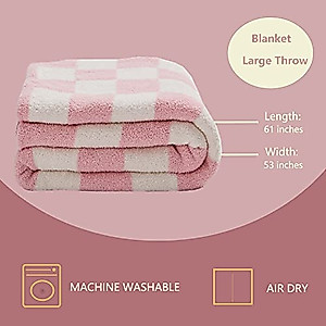 Throw Blankets Barefoot Checkerboard Gingham Warm Cozy Microfiber Reversible for Home Decor Bed Couch-Machine Washable (Light Pink,51"x63")