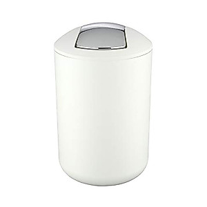 WENKO 21207100, Garbage Bin with Swing Lid, Bathroom Trash Can, Waste Basket for Small Spaces, Bedroom, Office, Guest Toilet,1.7 gal, White, 7.68 x 7.68 x 12.2 in, 19.5 x 19.5 x 31 cm