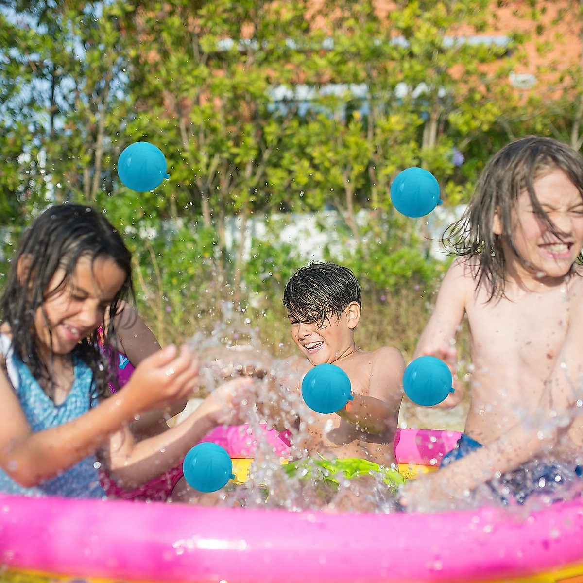 Grebest 5Pcs Reusable Water Balloons,Self Sealing & Quick Fill Silicone Latex-Free Water Bombs for Fun Splash Water Party,Outdoor Summer Pool Beach Toys for Kids Adults Blue 2.36