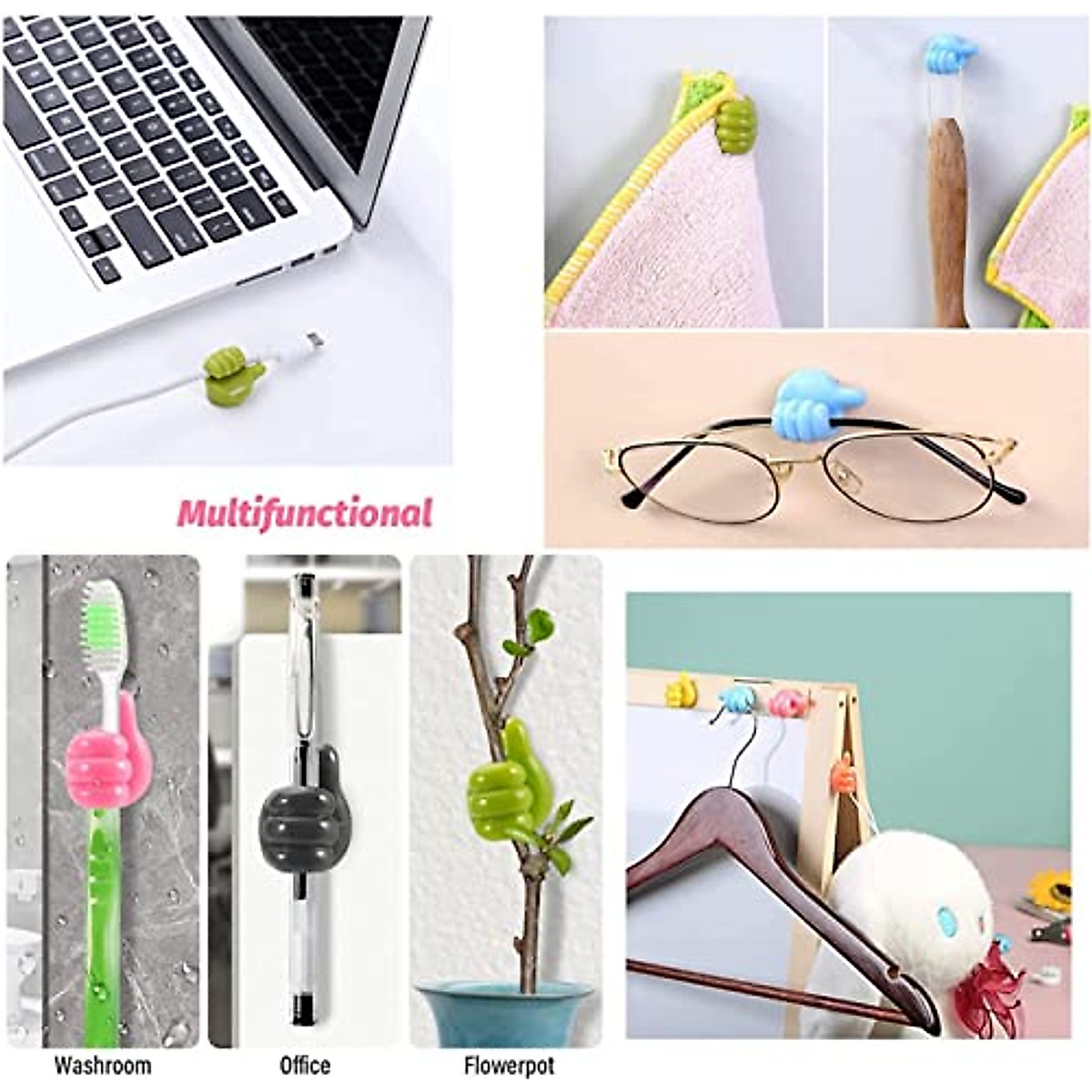 Lehirsy Silicone Thumb Wall Hook, 28 Pcs Creative Adhesive Thumb Cable Clip Key Hook Wall Hangers, Hanging Self Adhesive Hook, Multifunctional Nails-Free Utility Hooks Desk Wire Management Storage