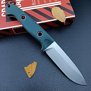 Buschcrafter 162 fixed blade tactical knives 4.43" D2 Satin Blade Outdoor Knife with Green G10 Handle Leather Sheath