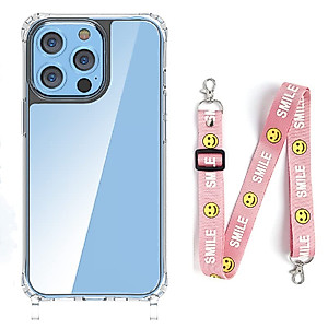 HPHRE Compatible iPhone 14 Pro Max Crossbody Case with Smiley Face Strap, Adjustable Detachable Neck Lanyard Transparent Phone Cover for iPhone 14 Pro Max 6.7 inch