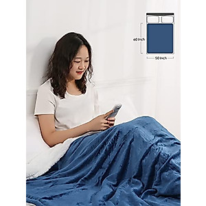 Electric Blanket 50" x 60" Heated Throw Flannel & Sherpa Fast Heating Blanket with 6 Heating Levels & 5 Hours Auto Off, Home Office Use, Blue & White