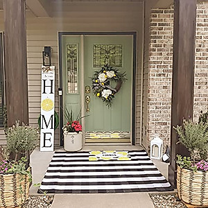 CAINANEL Buffalo Plaid Rugs 5' x 7' Cotton Black and White Check Rug Hand-Woven Indoor/Outdoor Area Rug for Welcome Door Mat, Front Porch,Kitchen,Bathroom,Entry Way,Living Room