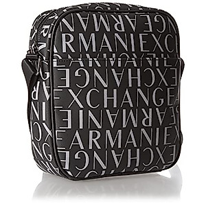 A|X ARMANI EXCHANGE All-Over Logo Eco-Leather Crossbody Bag, Black