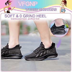 VFGNP Running Shoes Womens, Sneakers for Women, Slip On Walking Tennis Shoe Black 8