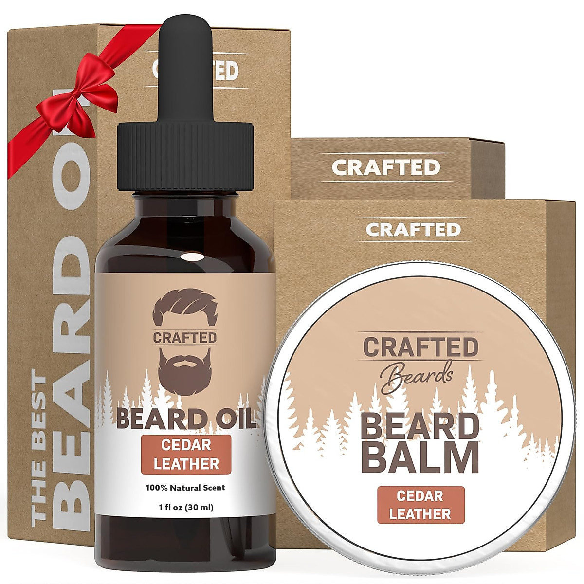 Beard Oil and Balm Set - Softer, Smoother, Moisturized Beard Care - Cedarwood Scent Gift for Men